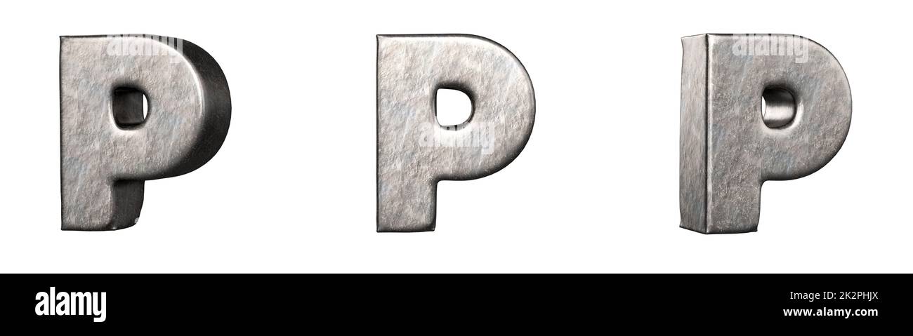 Letter P from a scratched iron letters collection. Isolated. 3D ...