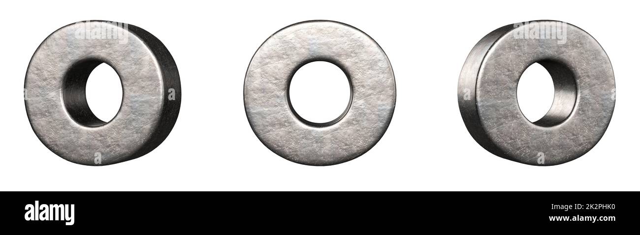 Letter O from a scratched iron letters collection. Isolated. 3D ...