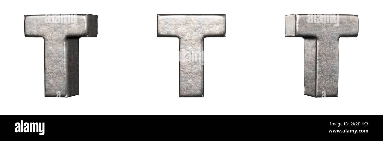 Letter T from a scratched iron letters collection. Isolated. 3D ...