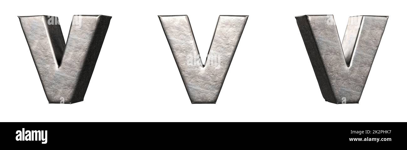Letter V from a scratched iron letters collection. Isolated. 3D ...