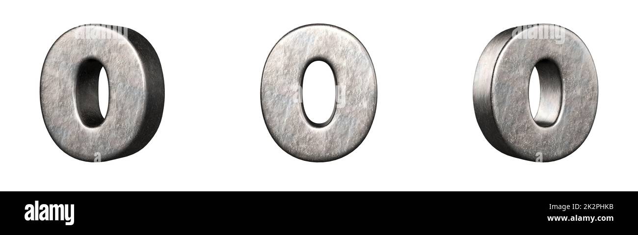 Number 0 (Zero) from a scratched iron numbers collection. Isolated. 3D ...