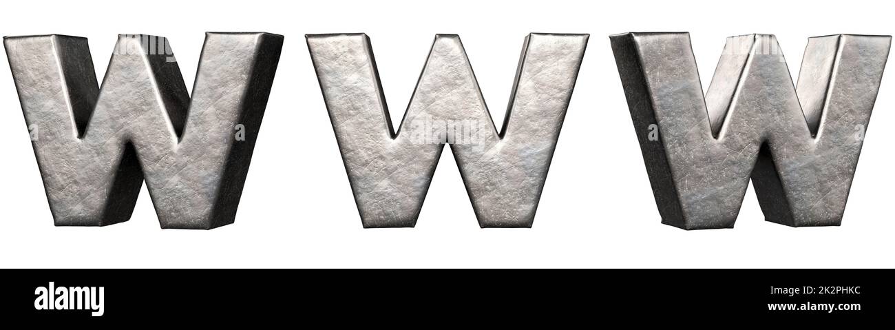 Letter W from a scratched iron letters collection. Isolated. 3D ...