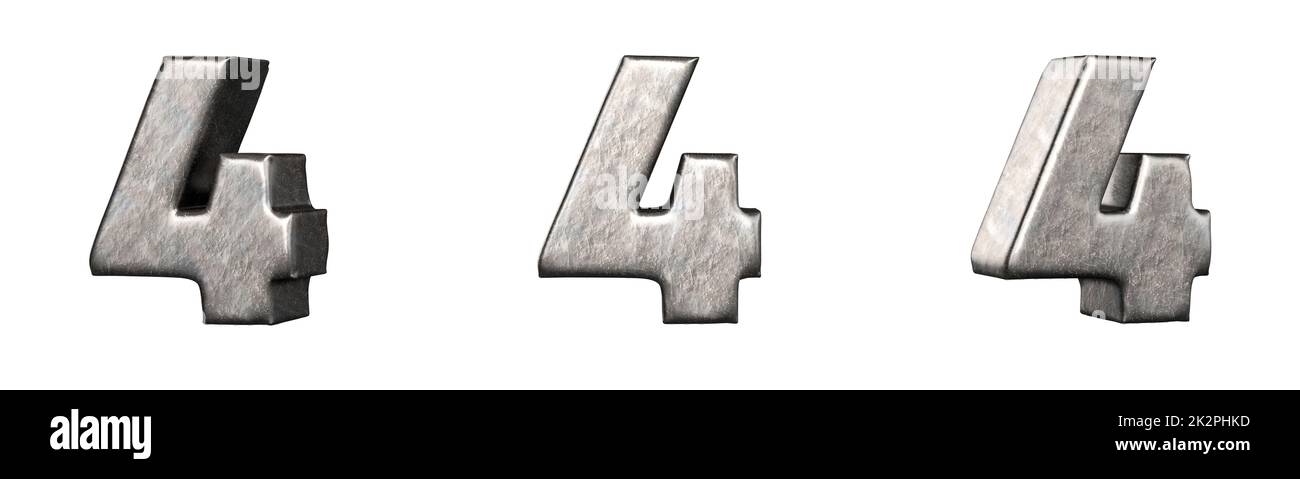 Number 4 (Four) from a scratched iron numbers collection. Isolated. 3D ...
