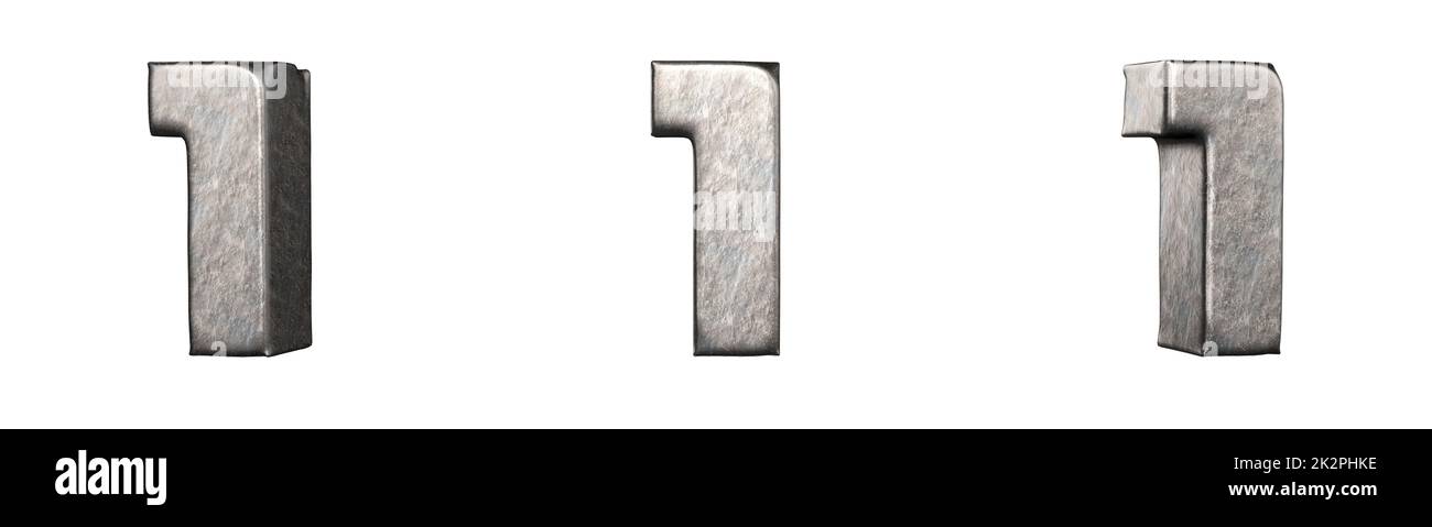 Number 1 (One) from a scratched iron numbers collection. Isolated. 3D ...