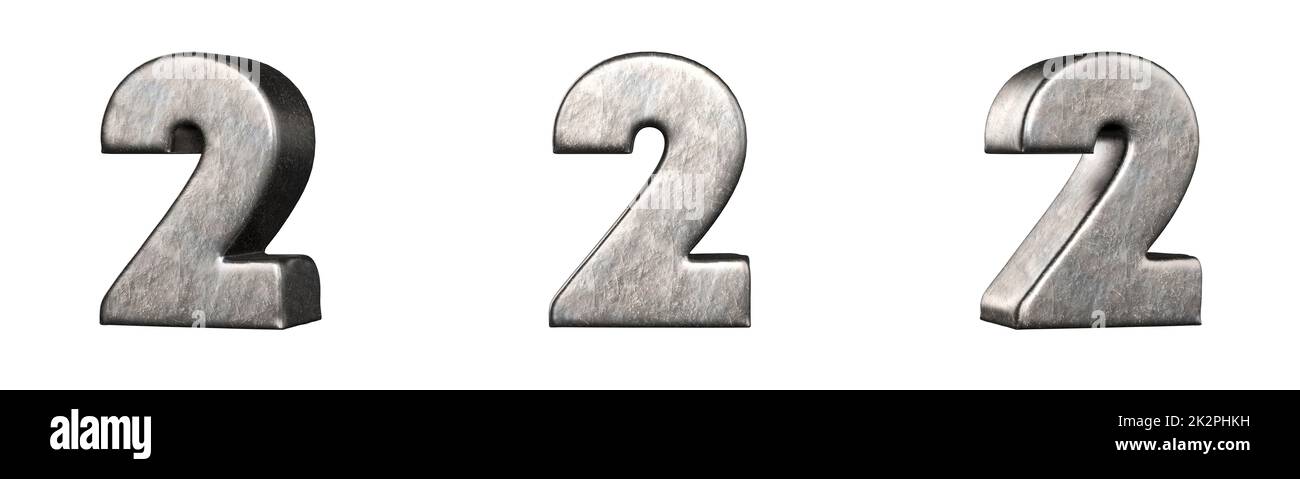 Number 2 (Two) from a scratched iron numbers collection. Isolated. 3D ...