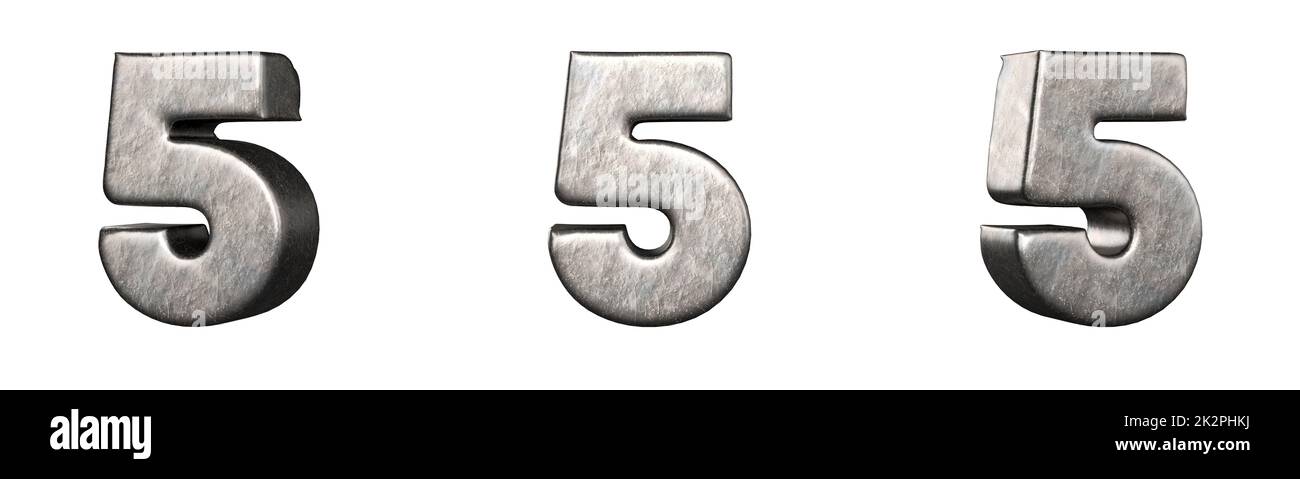 Number 5 (Five) from a scratched iron numbers collection. Isolated. 3D ...