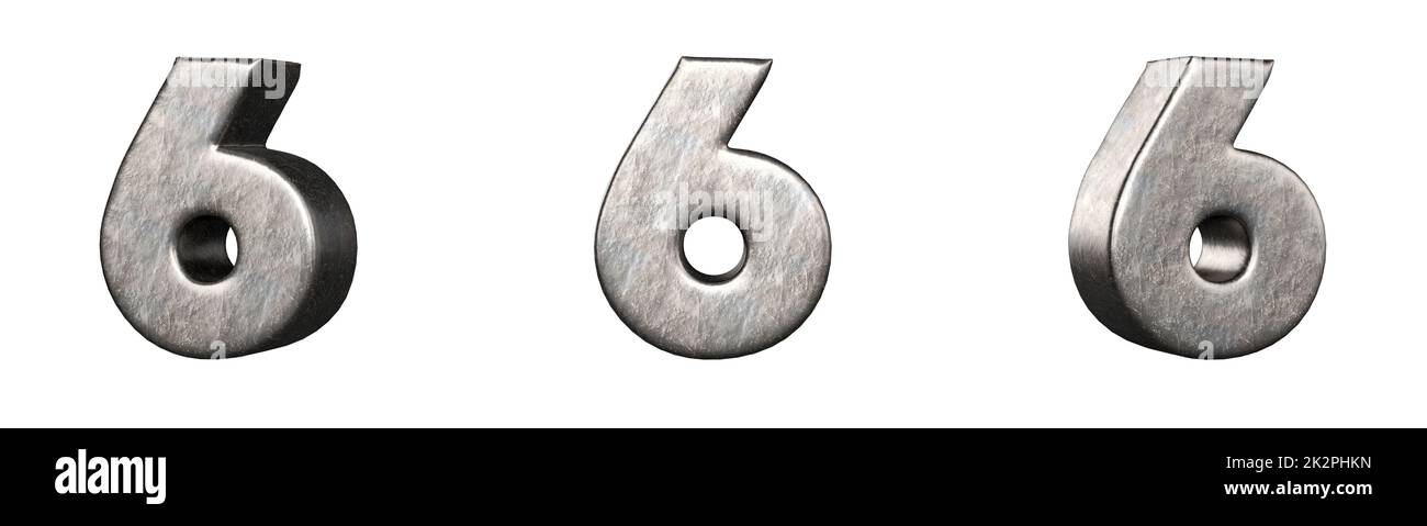 Number 6 (Six) from a scratched iron numbers collection. Isolated. 3D ...