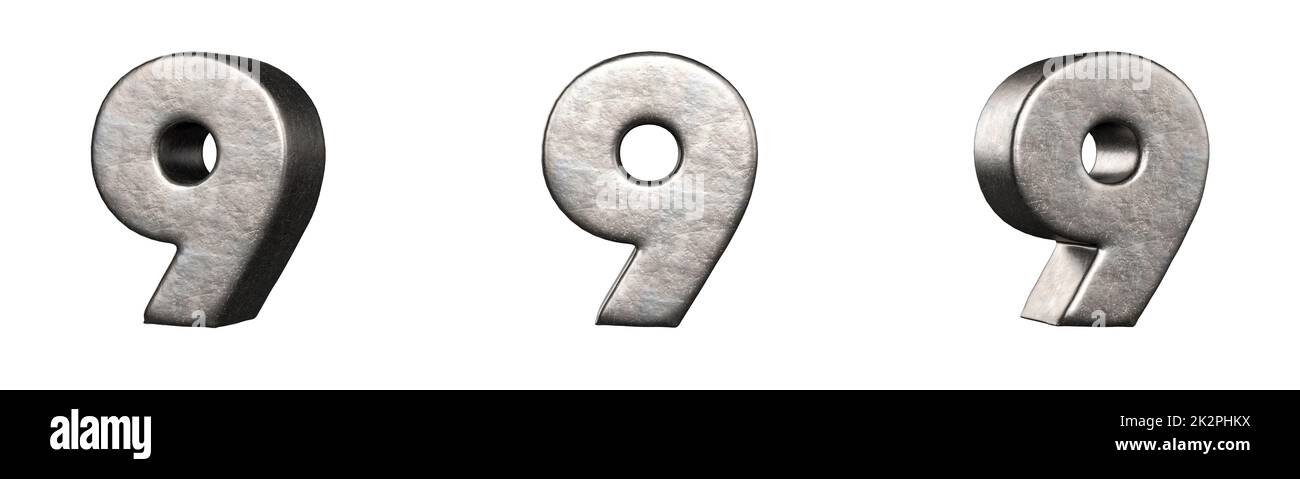 Number 9 (Nine) from a scratched iron numbers collection. Isolated. 3D Rendering Stock Photo - Alamy