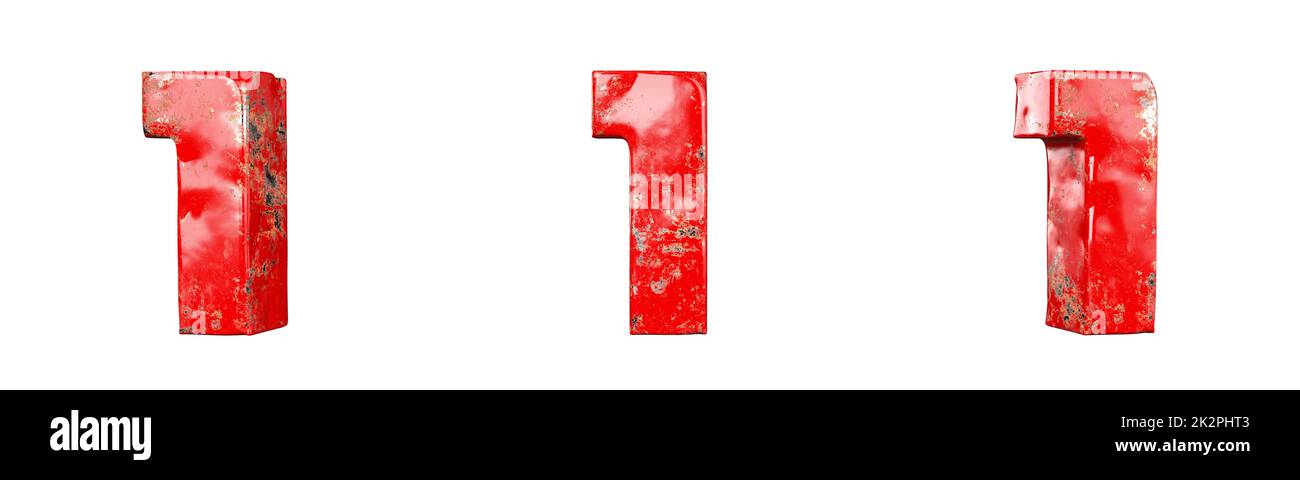 Number 1 (One) from Red scratched metallic numbers collection set ...