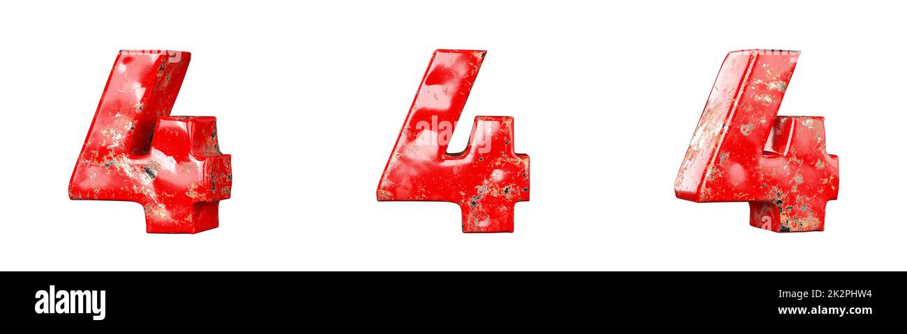 Number 4 (Four) from Red scratched metallic numbers collection set ...