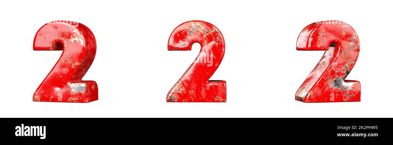 Number 2 (Two) from Red scratched metallic numbers collection set ...