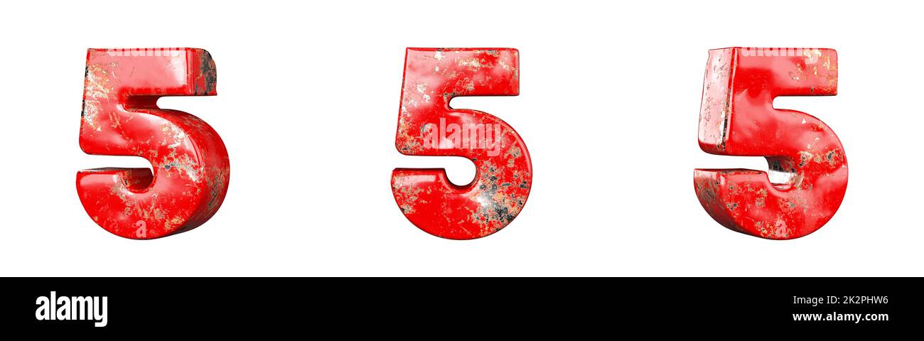 Number 5 (Five) from Red scratched metallic numbers collection set ...
