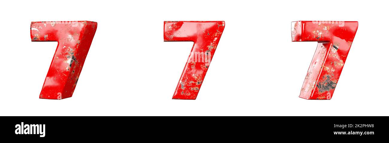 Number 7 (Seven) from Red scratched metallic numbers collection set ...