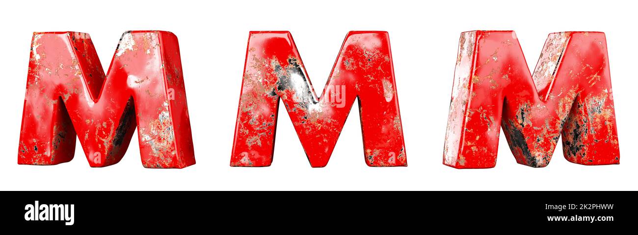 Letter M from Red scratched metallic letters alphabet collection set ...