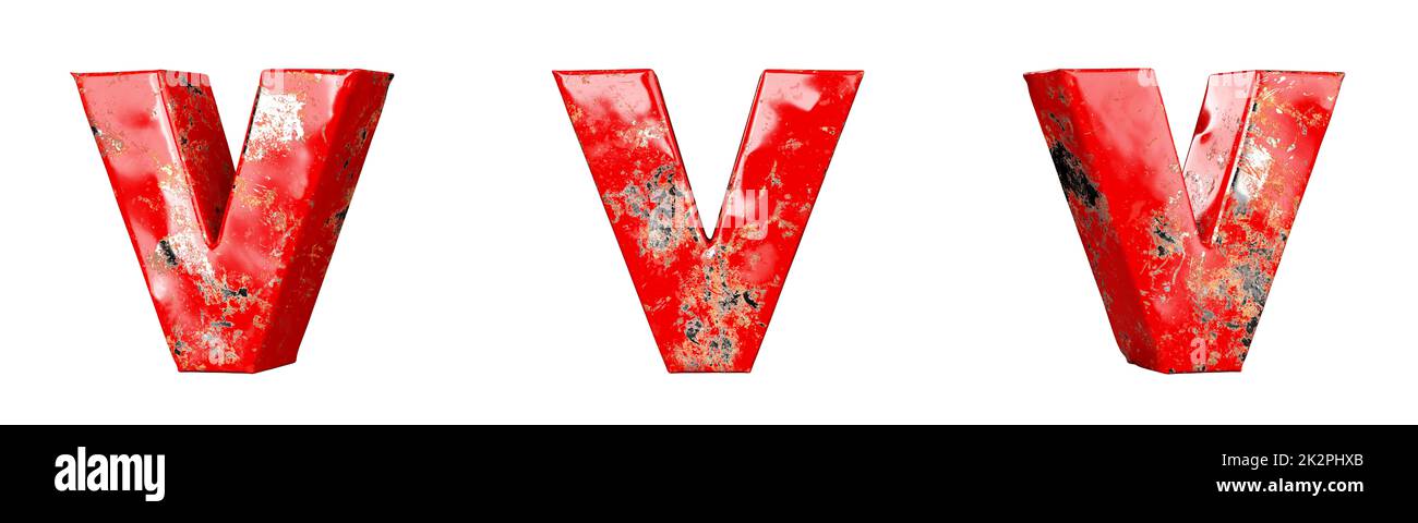 Letter V from Red scratched metallic letters alphabet collection set ...