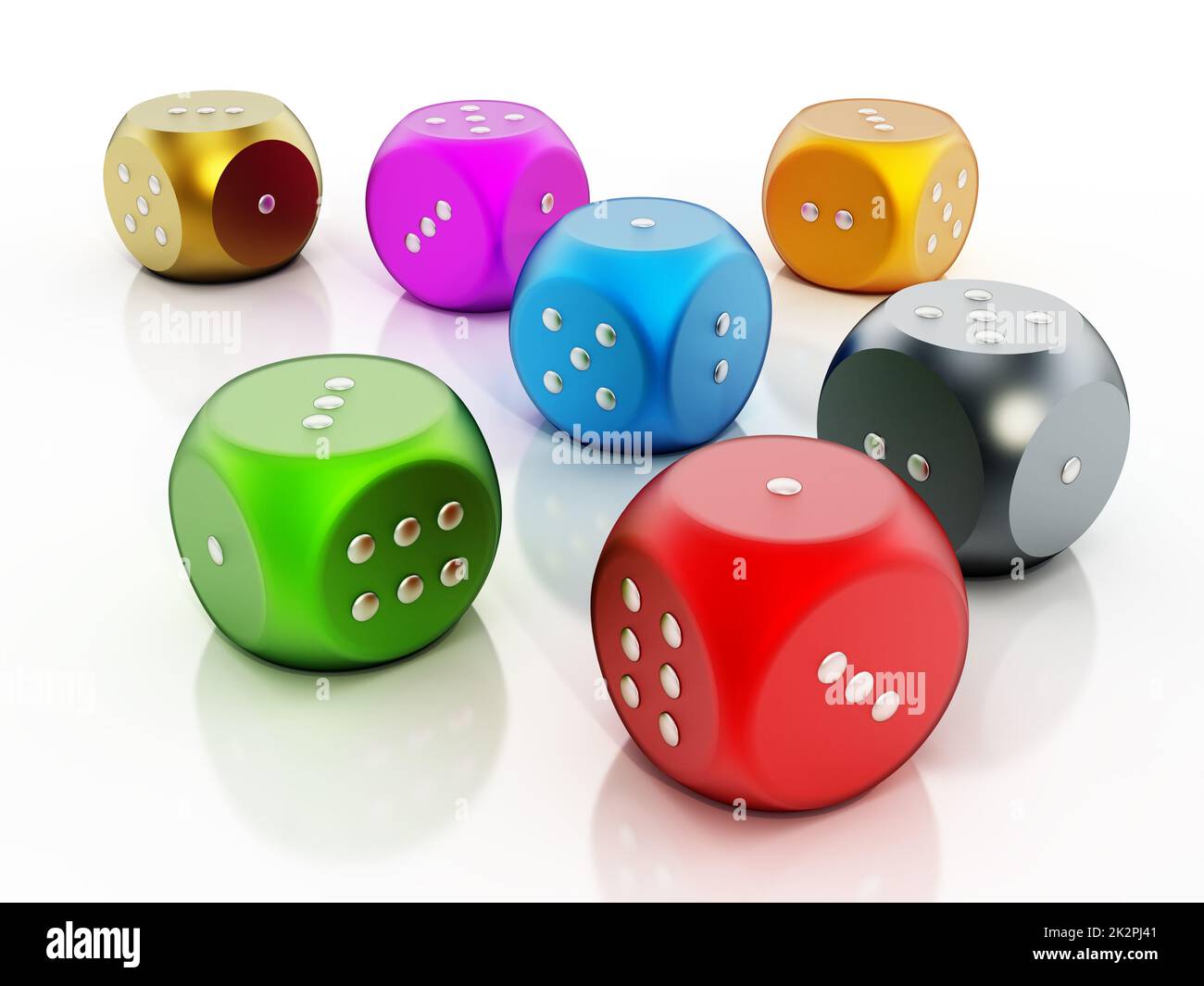 Colorful dice isolated on white background. 3D illustration Stock Photo ...