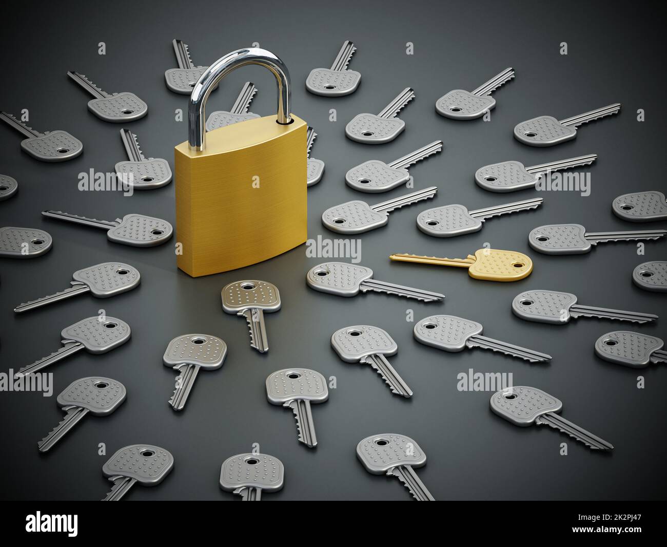 One golden key among many iron keys. 3D illustration Stock Photo - Alamy
