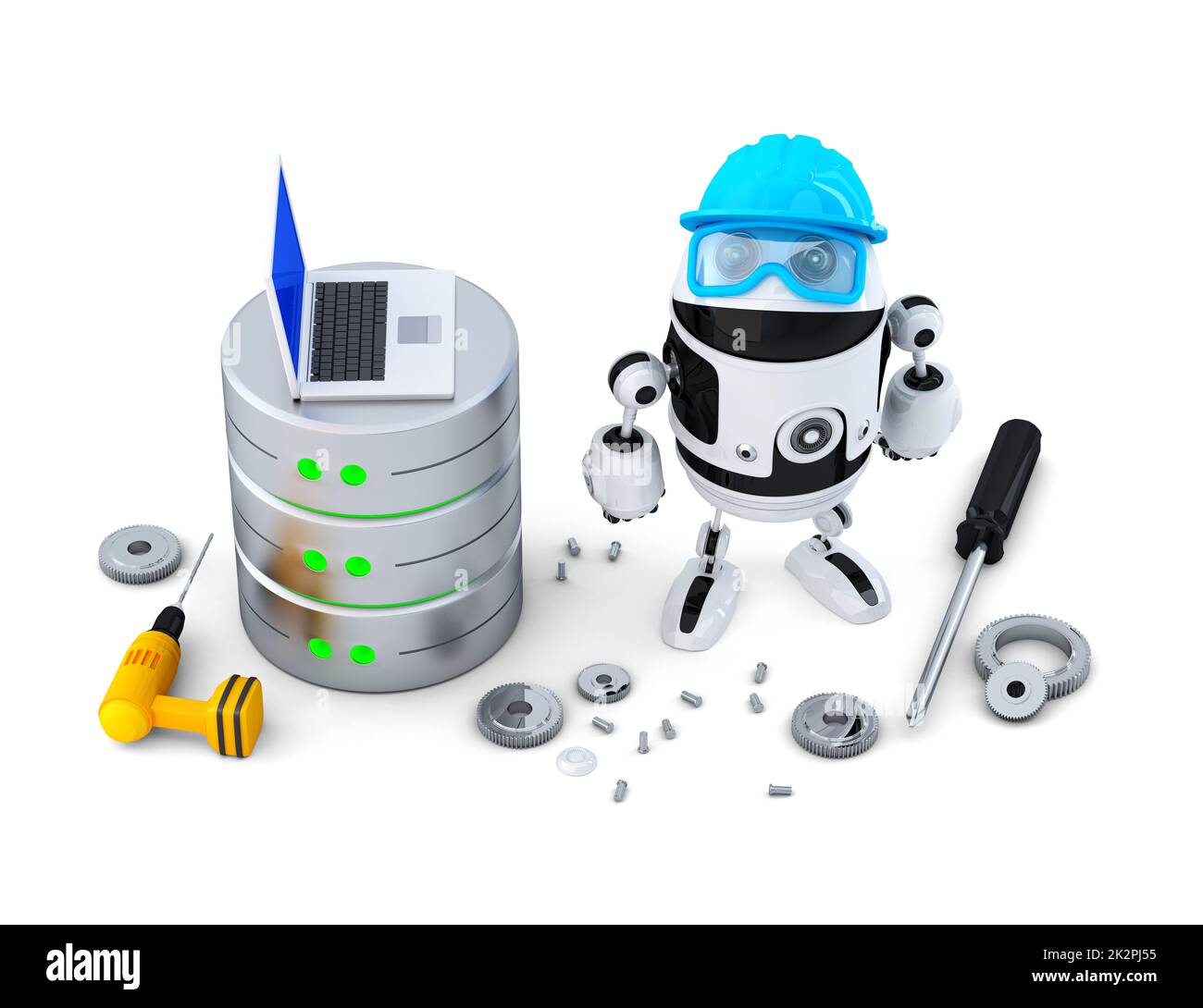 Robot with database. Technology concept. Isolated. Contains clipping ...