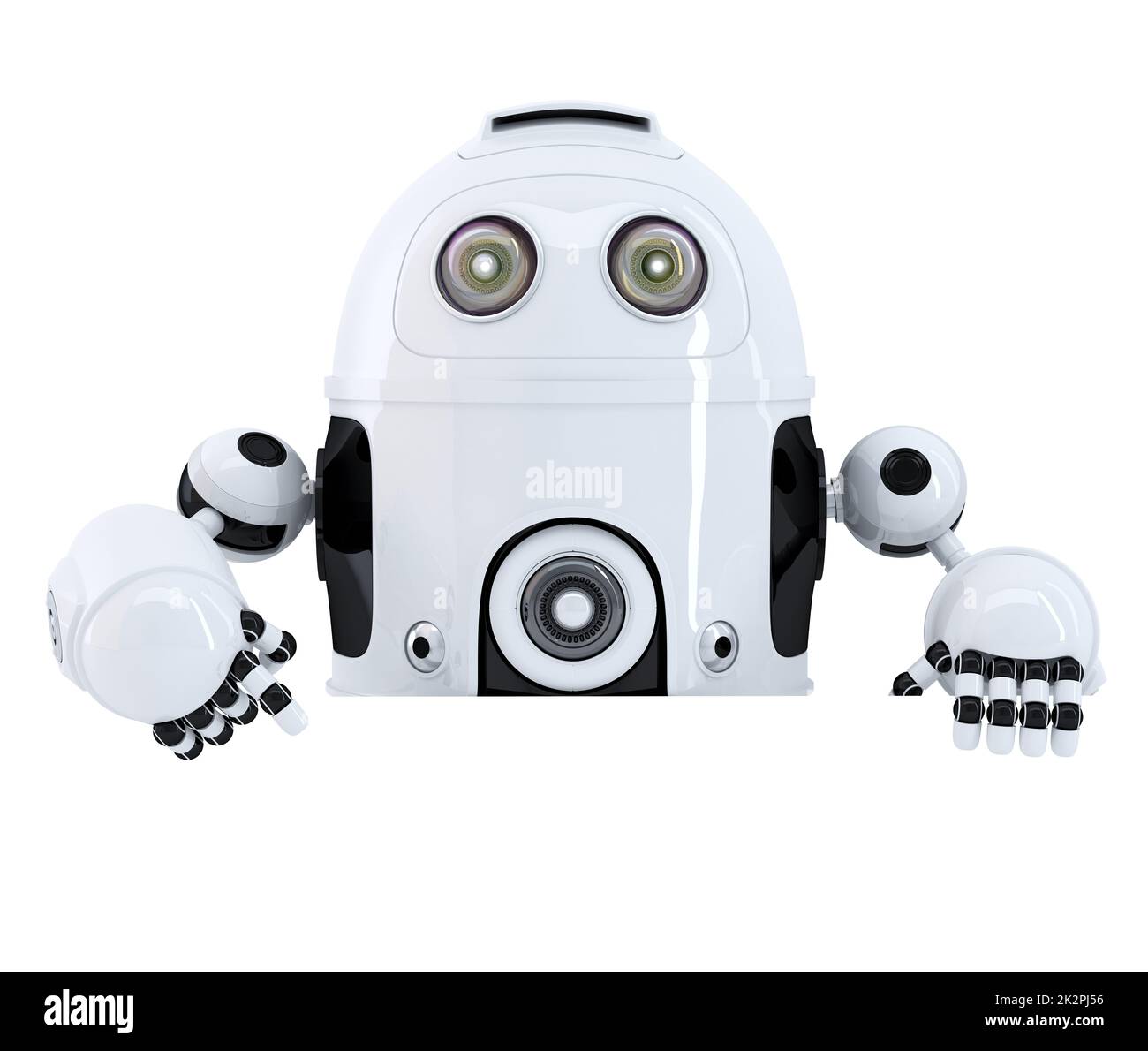 Robot pointing at blank banner. Isolated. Contains clipping path Stock ...