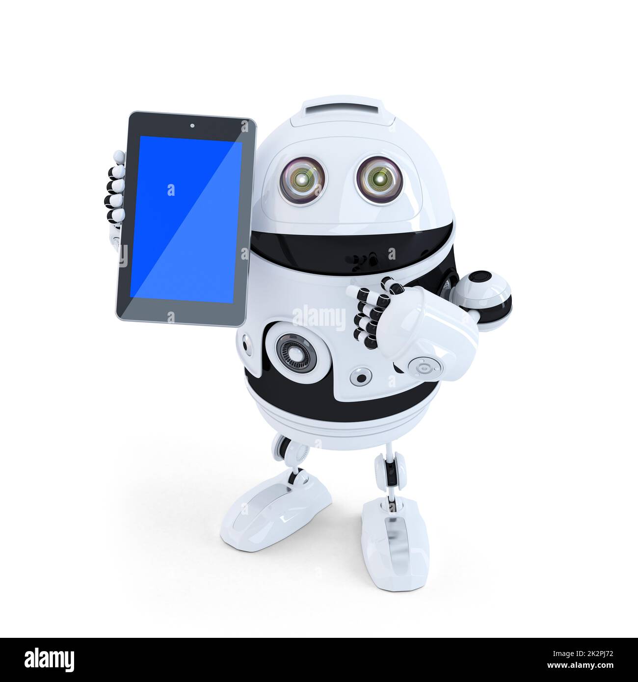 Robot Holding A Tablet. Isolated. Contains clipping path Stock Photo ...