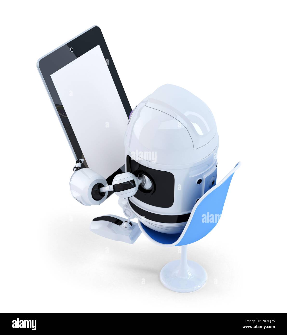 Robot sitting with a Tablet Computer. Isolated. Contains clipping path ...