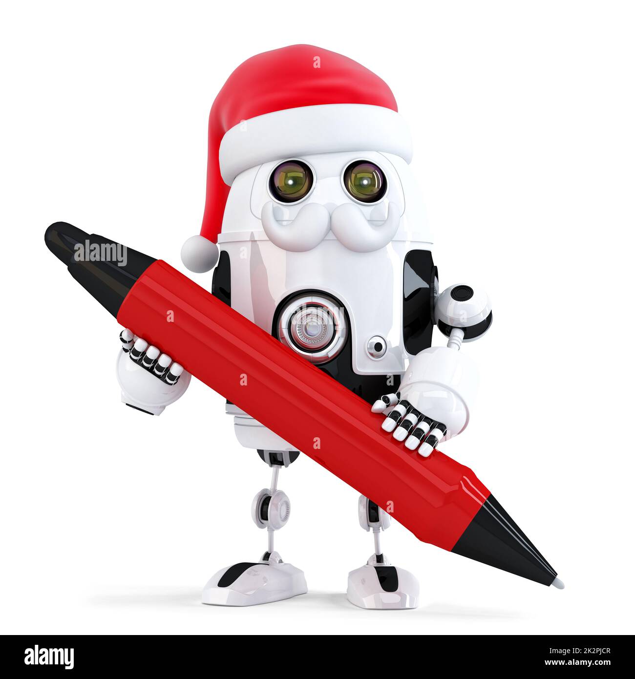 Robot Santa holding a pen. Isolated. Contains clipping path Stock Photo ...