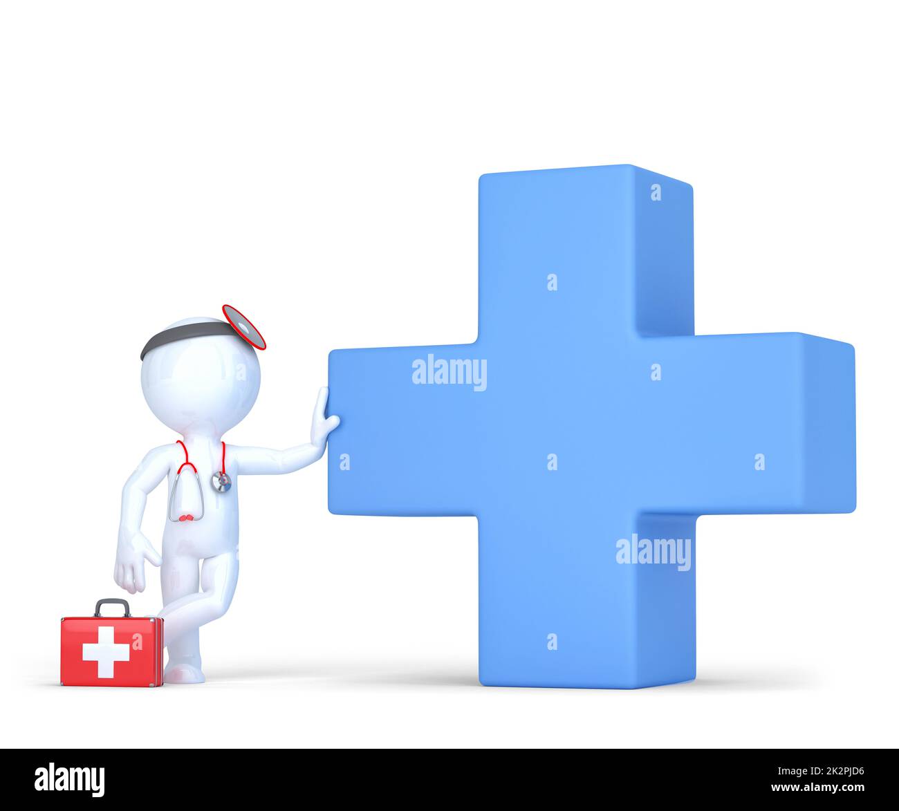 3d Doctor with blue medical cross symbol. Isolated. Contains clipping ...