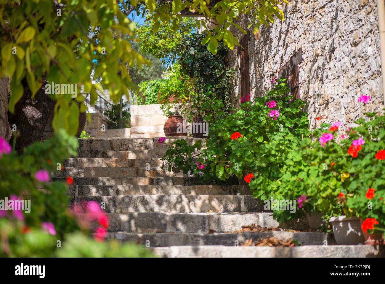 Traditional old street in Lofou village. Limassol District. Cyprus ...