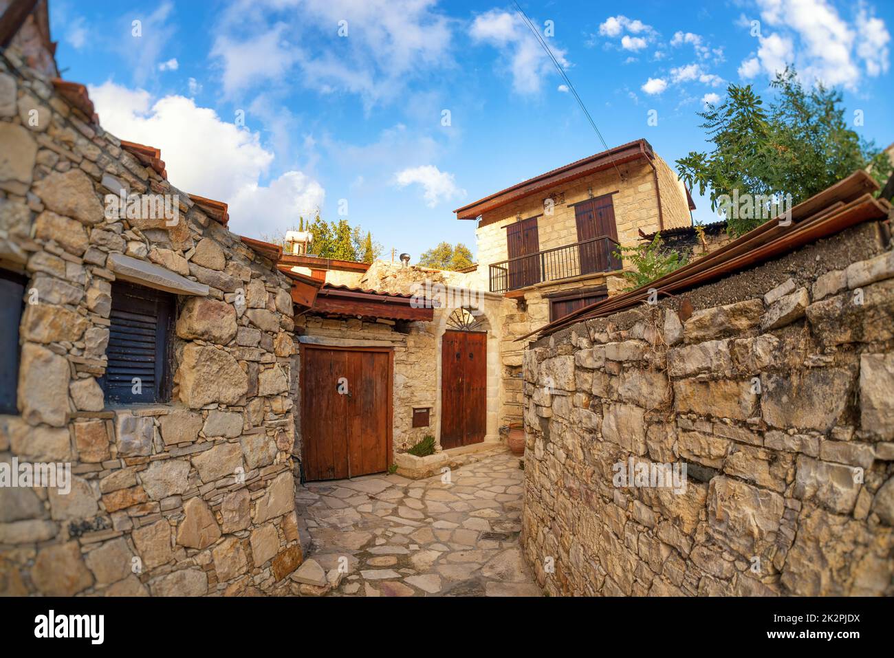 Street in the traditional Cypriot village Lofu. Limassol District ...