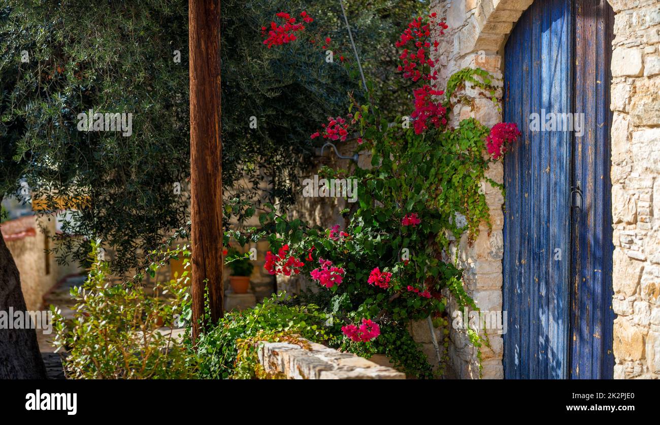 Entrance to a traditional house. Lofou village, Limassol district ...