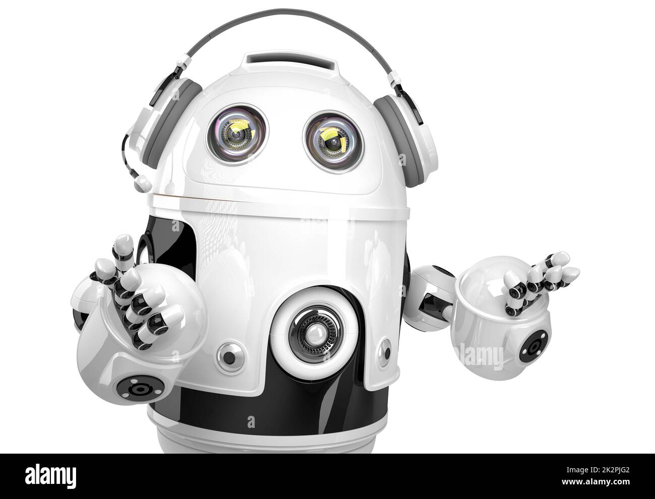 Support robot with headphone. Technology concept. Isolated. Contains ...