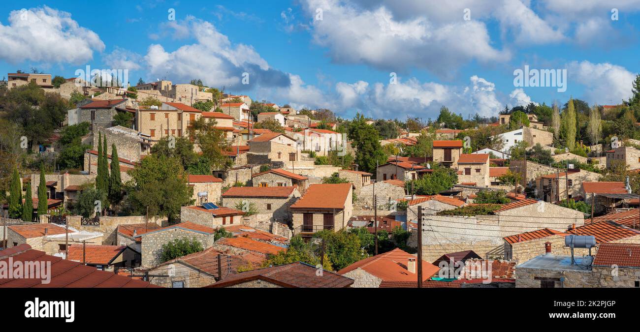 Panoramic view of Lofou, a famous touristic village in Cyprus. Limassol ...