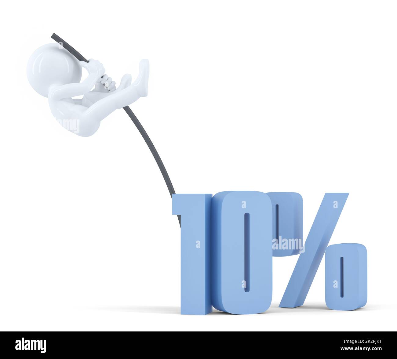 Man jumping over '10%' sign using high pole. Isolated over white ...