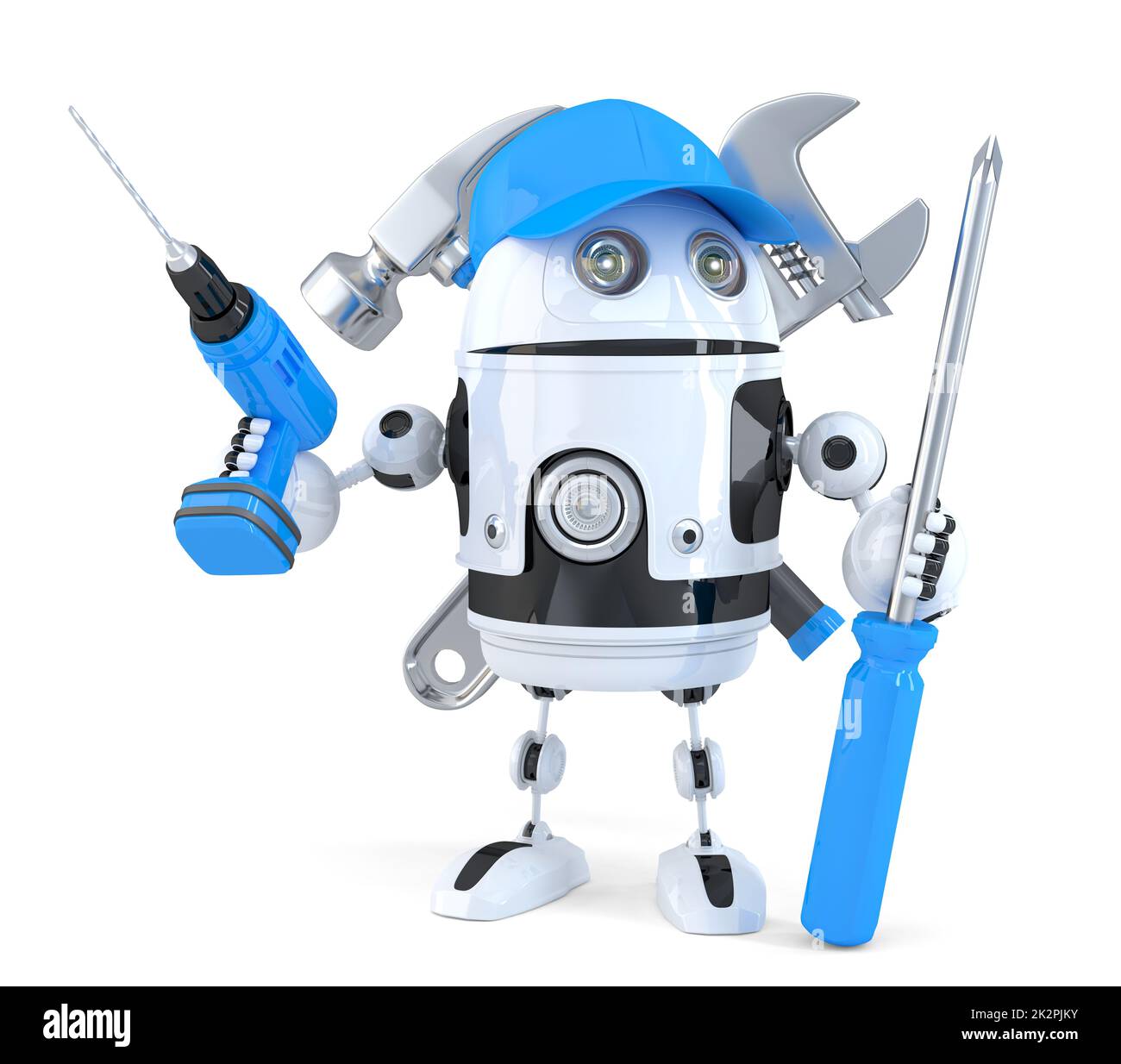 Robot with various tools. Technology concept. Isolated. Contains ...