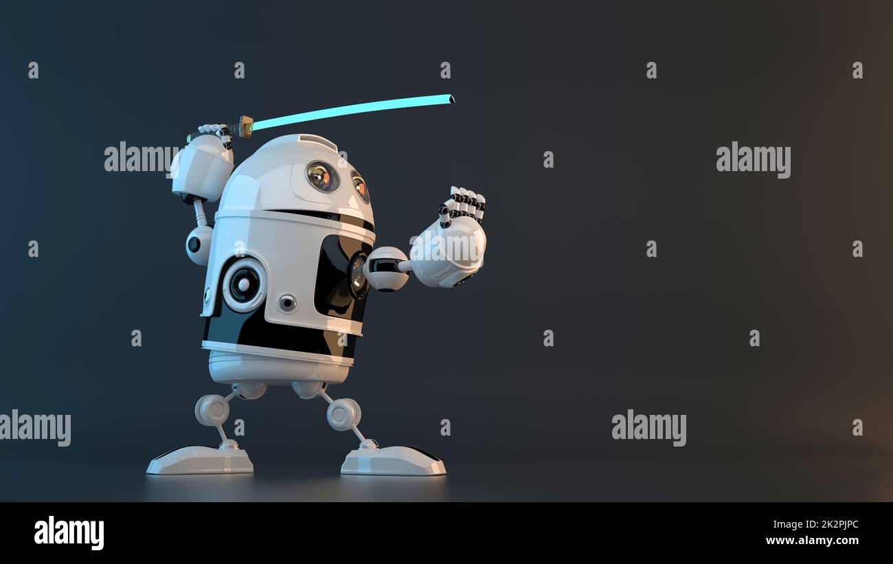 Robot with Katana sword. Technology concept. Contains clipping path ...