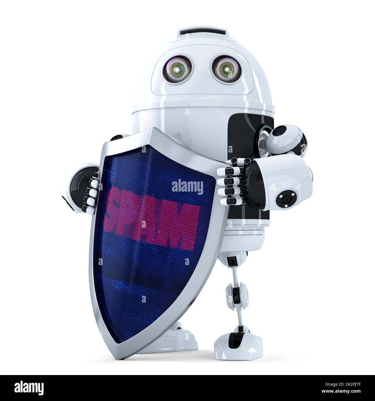 Robot with the shield. Spam protection concept. Isolated. Contains ...
