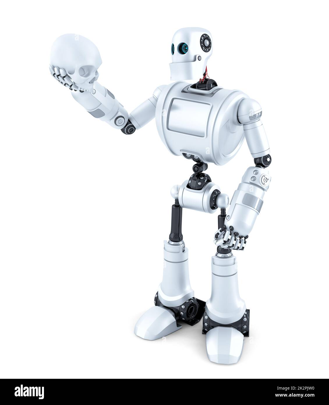 Robotic holding a human skull. Isolated. Contains clipping path Stock ...