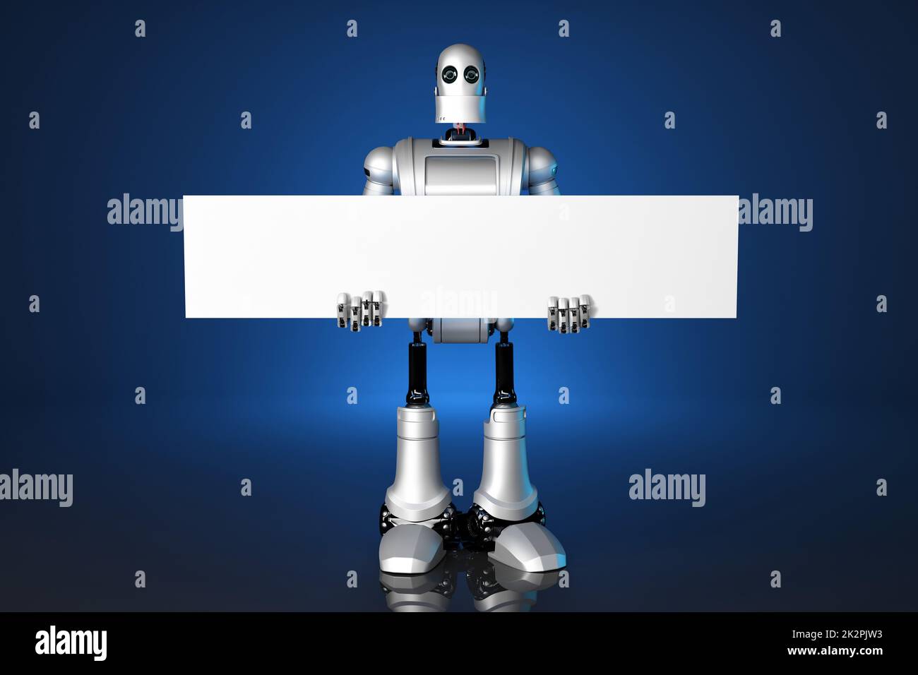 3d Robot holding a blank banner. Contains clipping path Stock Photo - Alamy