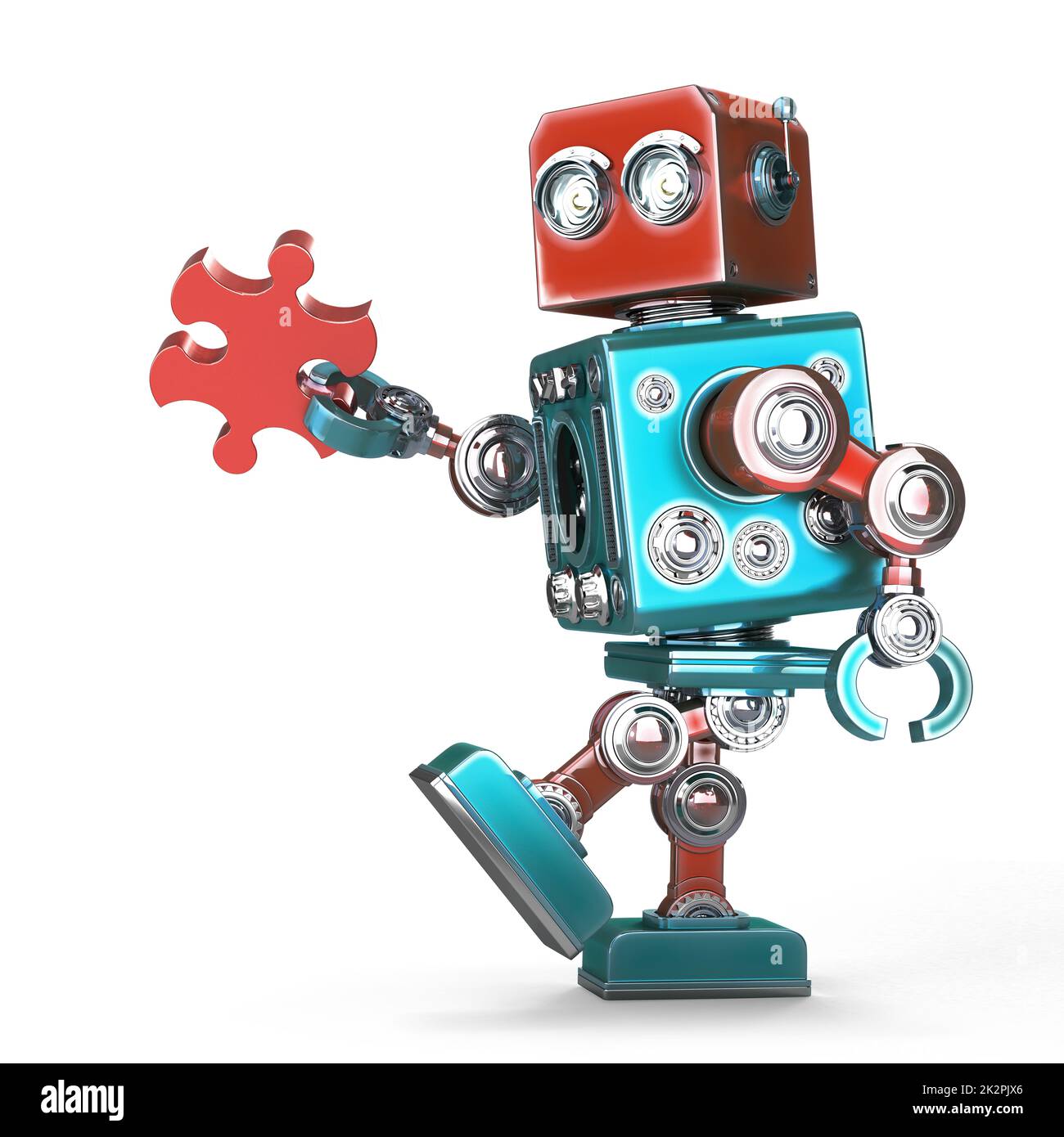 Cute retro robot connecting puzzle piece. Isolated. Contains clipping ...