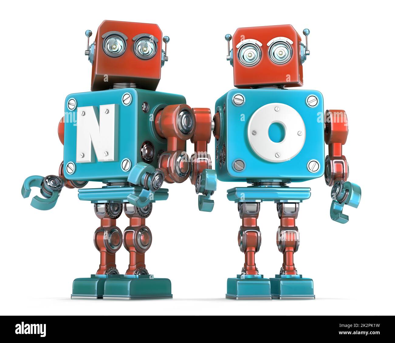 Group of Retro Robots with NO sign. Isolated. Cnotains clipping path ...