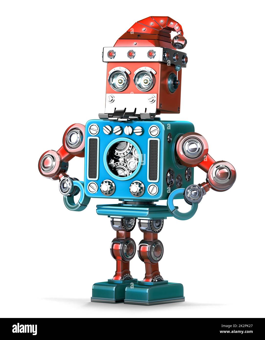 Retro robot with santa's hat and beard. Isolated. Contains clipping ...