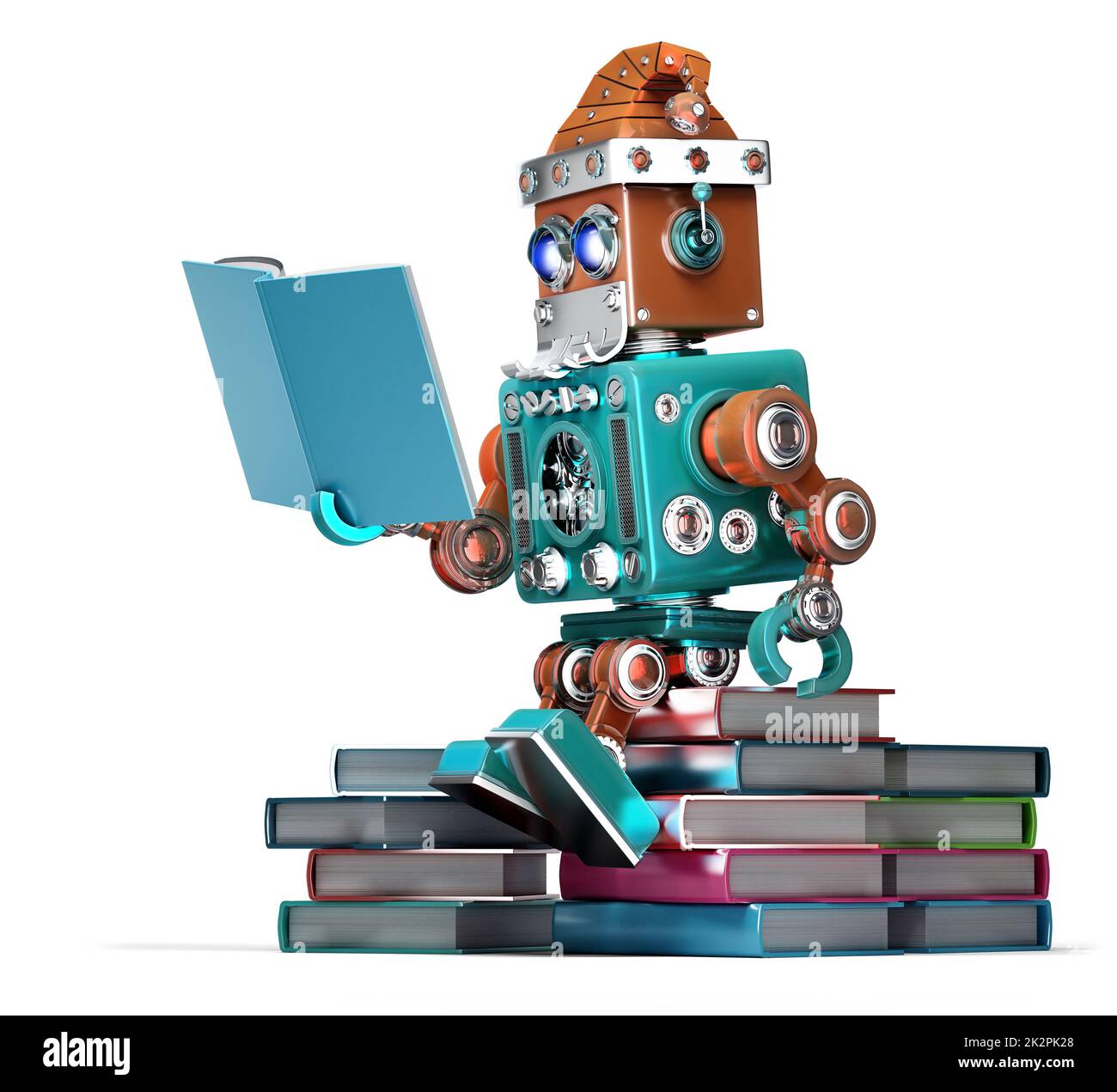 Robot Santa reading books. Isolated. Contains clipping path Stock Photo ... Robot Santa reading books. Isolated. Contains clipping path Stock Photo ...