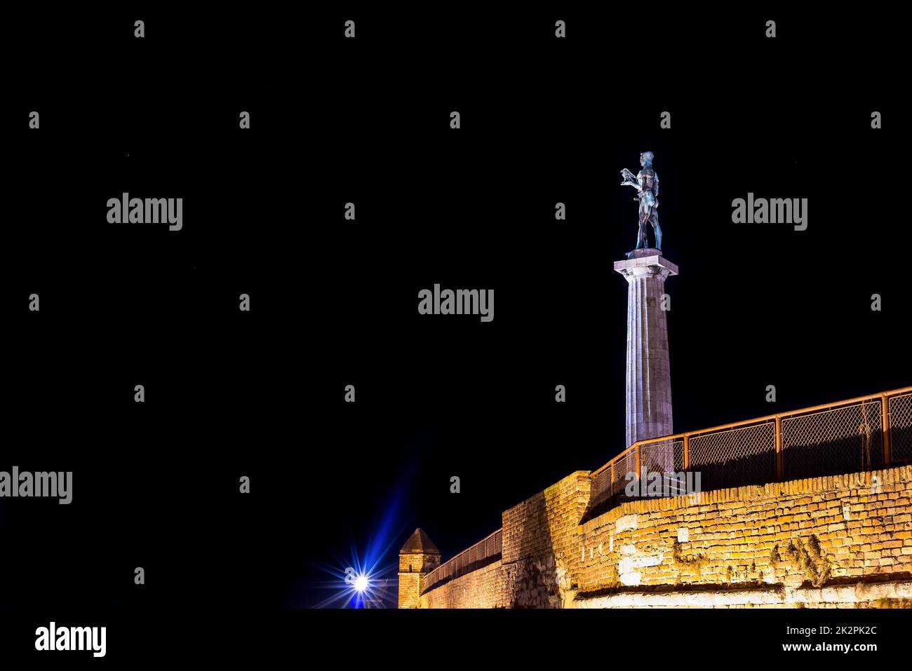 The Victor Monument on Kalemegdan Fortress at night. Belgrade, Serbia ...