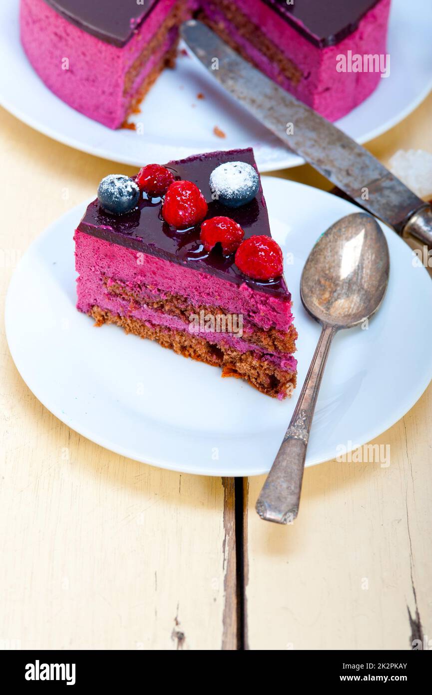 blueberry and raspberry cake mousse dessert Stock Photo - Alamy