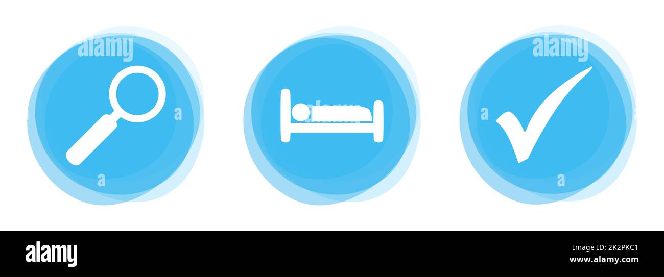 White Icons on light blue Buttons: Search and Find Hotels Stock Photo ...
