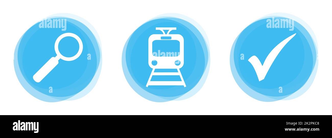 White Icons on light blue Buttons: Search and Find Train or Public ...