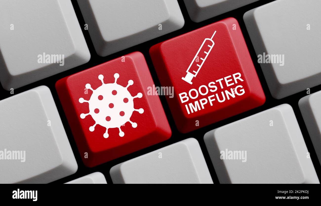 Coronavirus Symbol and Syringe on red computer keyboard: Vaccination ...