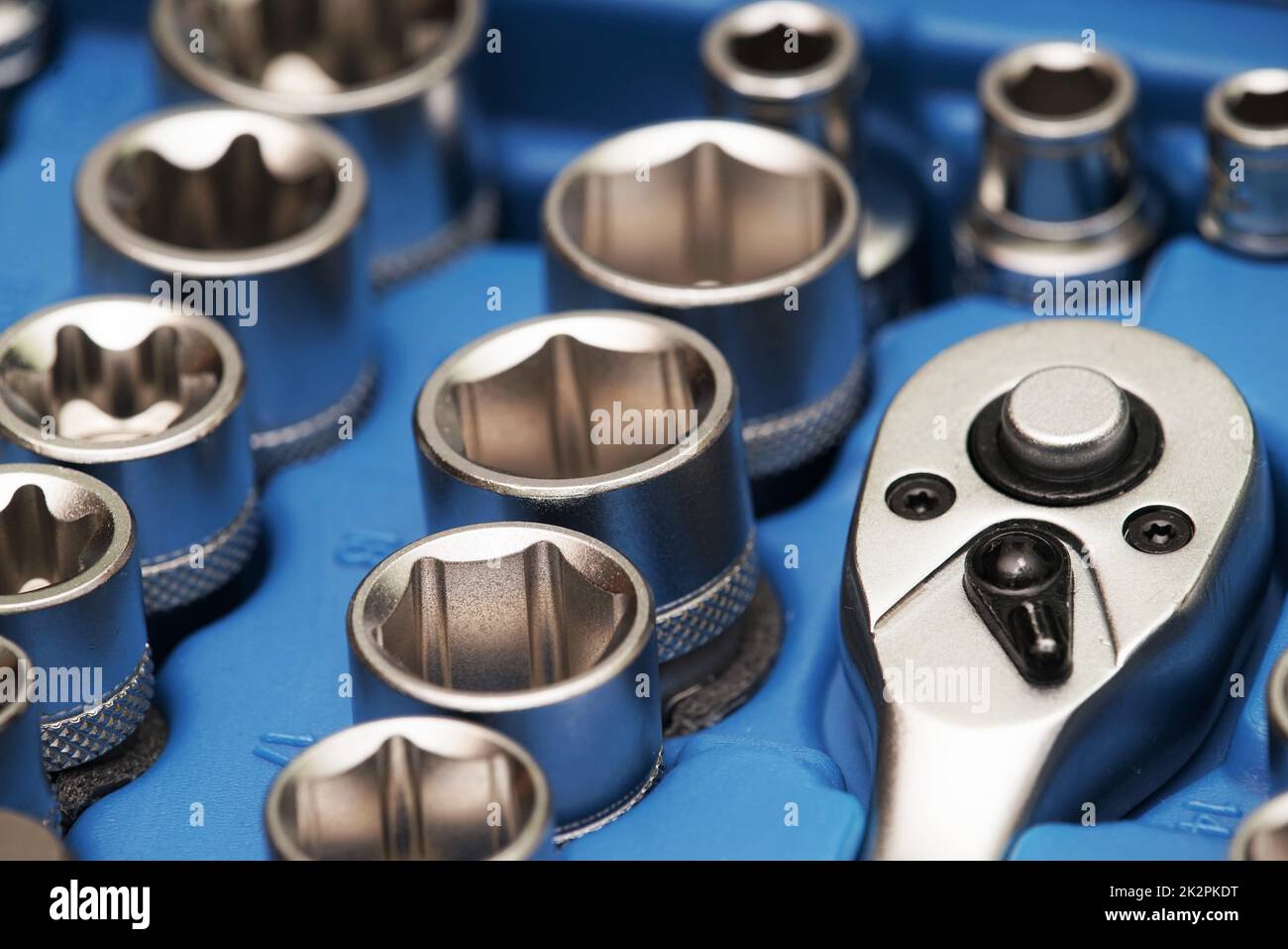 New socket wrench set in a blue tool box Stock Photo - Alamy