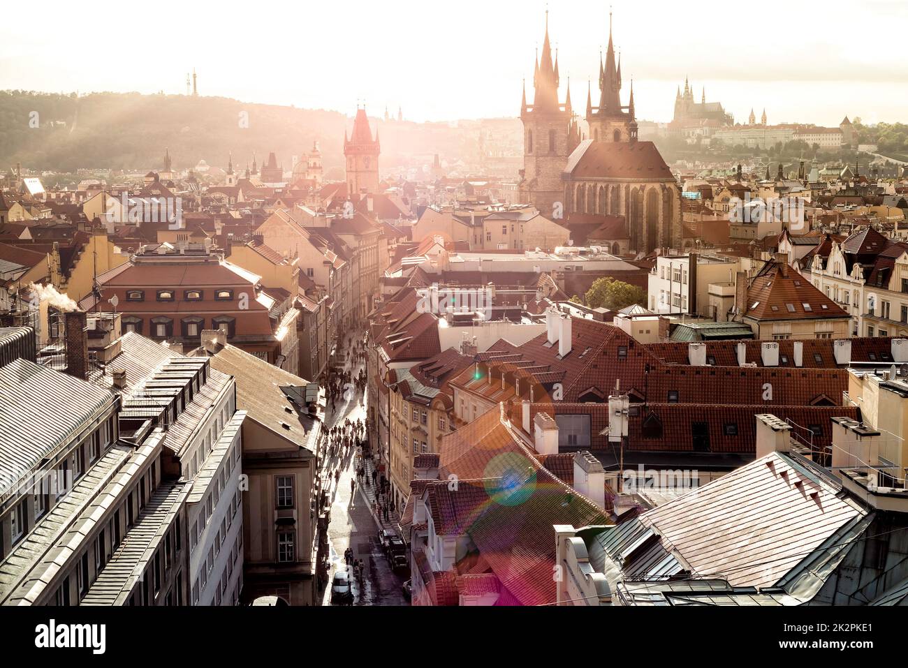 Overview of Historic Centre at sunset. Prague, Czech Republic Stock ...