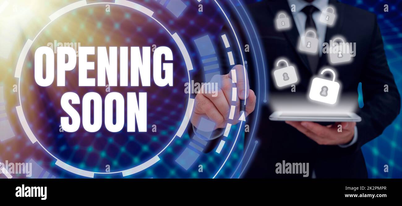 Text caption presenting Opening Soon. Business approach Going to be ...